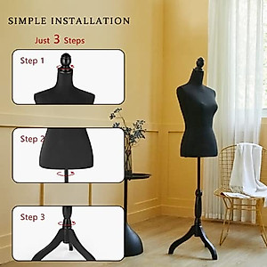 Encomle Dress Form Female Mannequin Torso, Height Adjustable Mannequin Body with Stand for Sewing, Display, Black