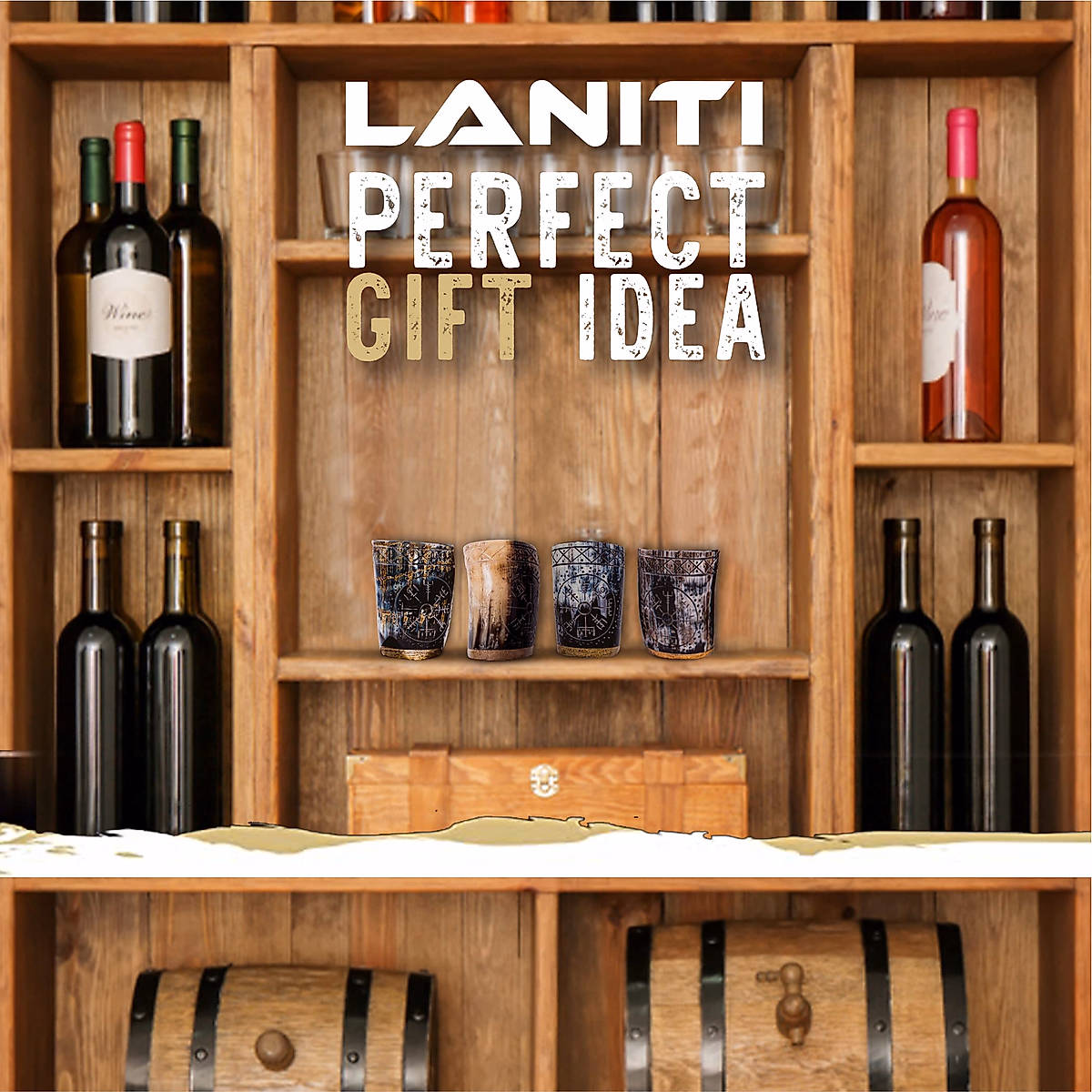 Ox Horn Shot Glass Set of (4) Toasting Craftsmanship Genuine Ox Hand Crafted Engravings Ethically Sourced Viking Horn Drinking Cup Viking Gift For Men Cave Polished Cups