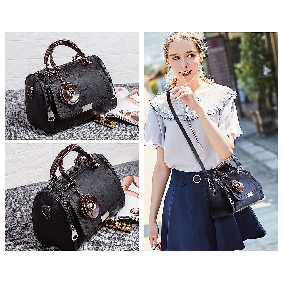 Barrel Style Handbags for Women Small Top Handle Satchel Crossbody Ladies Leather Purse