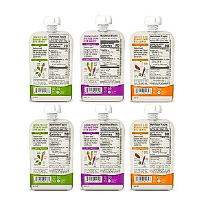 Serenity Kids 6+ Months Certified Organic Baby Food Pouches Veggie Puree | No Sugary Fruits or Added Sugar | Allergen Free | 3.5 Ounce BPA-Free Pouch | Garden Veggie Variety Pack | 6 Count
