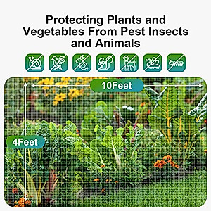 Garden Netting Pest Barrier: 4'x10' Fine Bug Netting for Garden Protection Row Cover Raised Bed Screen Mesh Greenhouse Mosquito Net, Protecting Tree Plants Vegetable Flowers Fruits