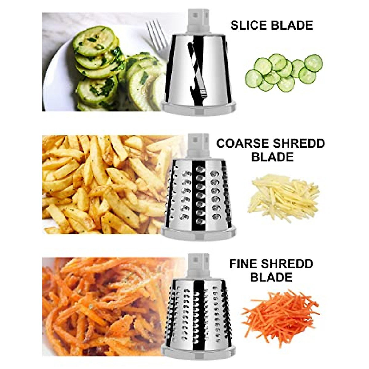 Rotary Cheese Grater,3 in 1 Multi-functional Mandoline Vegetable Shredder,Slicer with Strong Suction Base, 3 Drum Blades in Set (White & Black)