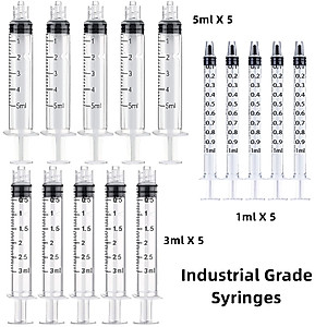 15 Pack 1ml, 3ml, 5ml Glue Dispenser with14ga, 16ga, 18ga, 20ga Dispensing tip and Caps. Measuring Liquids and Refilling,Glue Applicator or Oil.