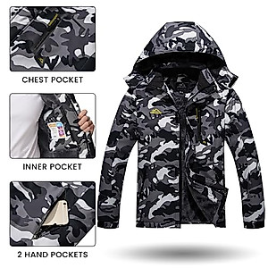 TACVASEN Mens Tactical Jacket Water Resistant Winter Ski Jacket Green Camo Military Jacket Thick Warm Jacket Camo Parka Rain Coat Snow Coat