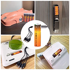 Roludom AA Rechargeable Batteries 1.5V / 2600mAh, USB-C AA Battery Lithium-ion Battery, 1.5h Fast-Charge,Not Need Extra Batteries Charger, The Battery can be Recycled 1200 Times-4 Pack