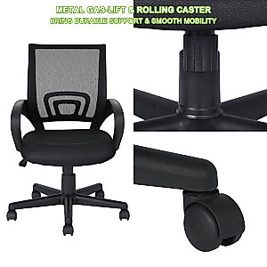 Geniqua Ergonomic Mid Back Support Mesh Computer Task Chair Adjustable Height Rolling Swivel for Work, Home Office, Black