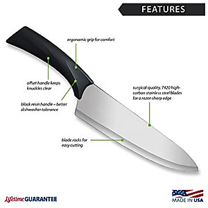 Rada Cutlery Anthem Series French Chef Knife Stainless Steel Blade with Ergonomic Black Resin Handle, 13-3/8 Inches
