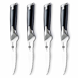 FOXEL Best VG10 Serrated Steak Knives Knife Set of 4, 8, or 12 - Rust Resistant Japanese High Carbon Steel Blade w/Full Tang Handle - Gift Box Set