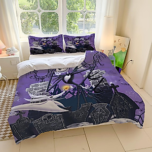 OYUXMAS Nightmare Before Christmas 3D Duvet Cover Set 2 Pieces Set-with 1 Pillowcases 100% Microfiber Soft Comfortable Durable Duvet Cover Bedding Set (Twin Size, No Comforter)