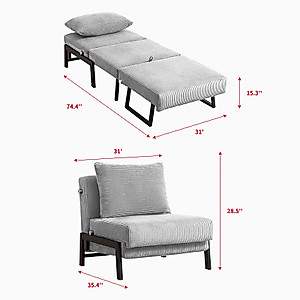 PUREMIND Foldable Chair Bed - 2-in-1 Design, Convertible Folding Sleeper Couch Bed, Fold Out Chair Bed with Adjustable Backrest, Modern Ottoman Bed with Memory Foam for Living Room - Light Gray