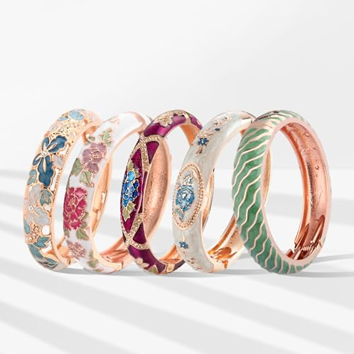 UJOY Random Pack Colors Enamel Jewelry Set Golden Flower Engraved 10 PCS Cloisonne Bracelets in a Box