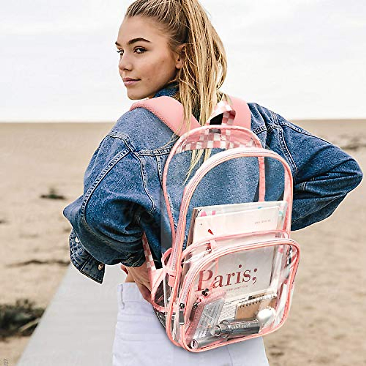 mommore Clear Backpack Durable Clear Bookbags Transparent Backpack for Work, Security