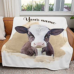 Ogoprints Dairy Cow Custom Baby Blanket with Name Personalized Fleece Throw Blanket Sofa Bed-3 Sizes (50x60 in, Dairy Cow)