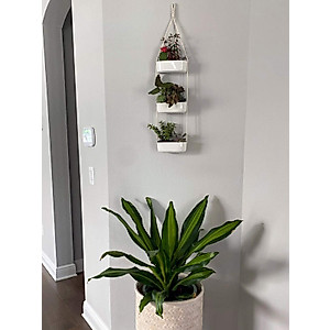 Mkono Hanging Planter Wall Planter for Indoor Plants, Flower Plant Ceramic Pots for Succulent Herb Air Plant Holder Faux Plants Vertical Garden, Home Office Decor 3 Tier, White (Plant Not Included)