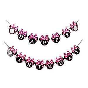 NEWTGAN Minnie Happy Birthday Banner, Mini Mouse Style Party Decorations, Party Supplies, Baby Shower Decor for Girls (style1)