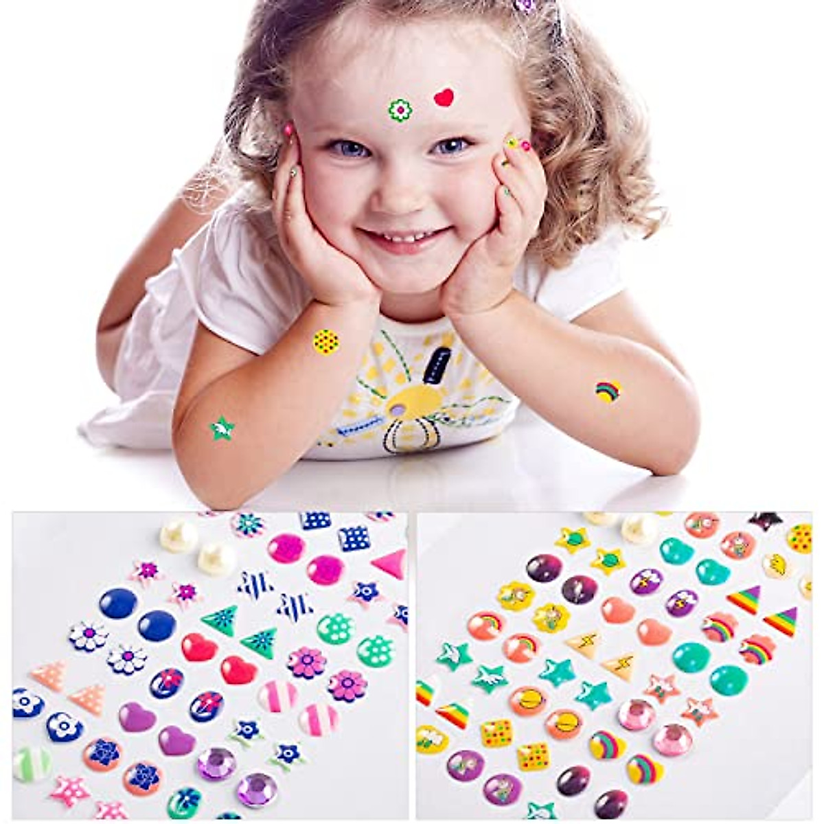 240PCS Sticker Earrings for Little Girls - 3D Gems Girls Sticker Earrings Self-Adhesive Glitter Craft Crystal Stickers, Stick on Earrings for Toddlers