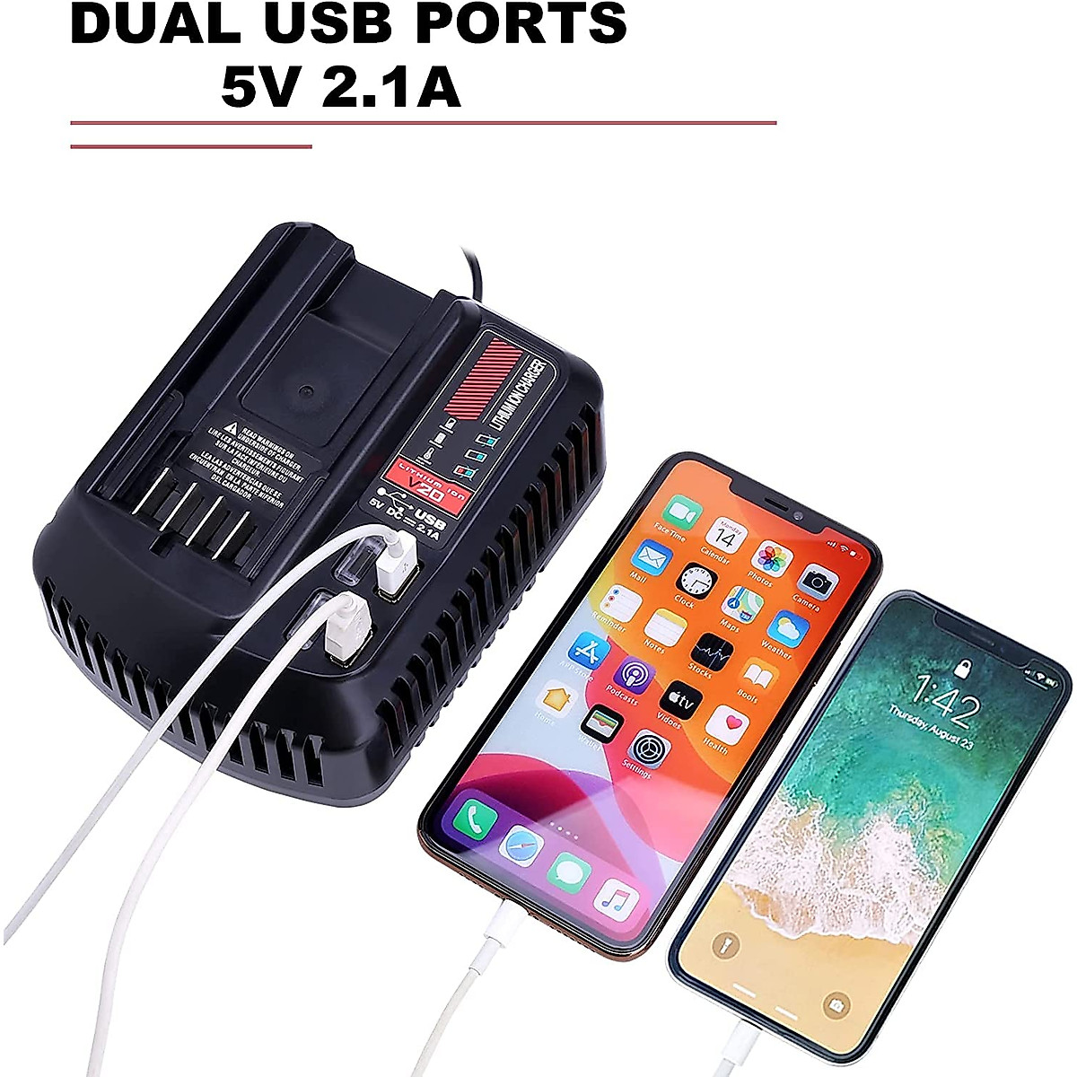 Qbmel 20V Battery Charger Replacement for Craftsman V20 Lithium Ion 20Volts Battery CMCB104 CMCB202 CMCB201 CMCB209 CMCB205 CMCB100 CMCB102 CMCB101 with USB Port(Only for 20V,not for 19.2V)