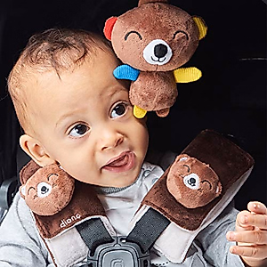 Diono Baby Bear Character Car Seat Straps & Toy, Shoulder Pads for Baby, Infant, Toddler, 2 Pack Soft Seat Belt Cushion and Stroller Harness Covers Helps Prevent Strap Irritation