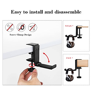 NCHONHONG Headphone Holder with Cable Organizer Aluminum Foldable Headset Stand Hanger Under Desk Save Space Headphone Hook for Universal Headphones