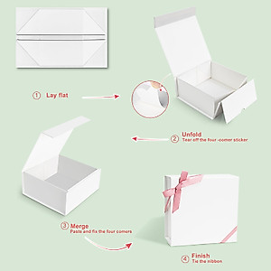 GINLEBO Gift Box 7.5x7x3.2 Inches White Gift Box with Lid,Small Gift Boxes for Presents,Magnetic Gift Box for Birthdays Weddings Christmas