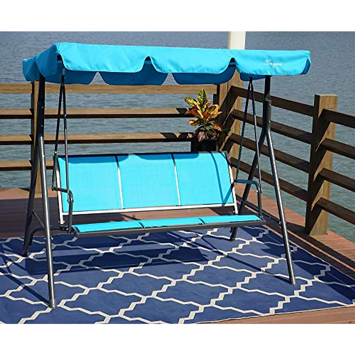 Kozyard Belle 3 Person Outdoor Patio Swing with Strong Weather Resistant Powder Coated Steel Frame and Textilence Seats
