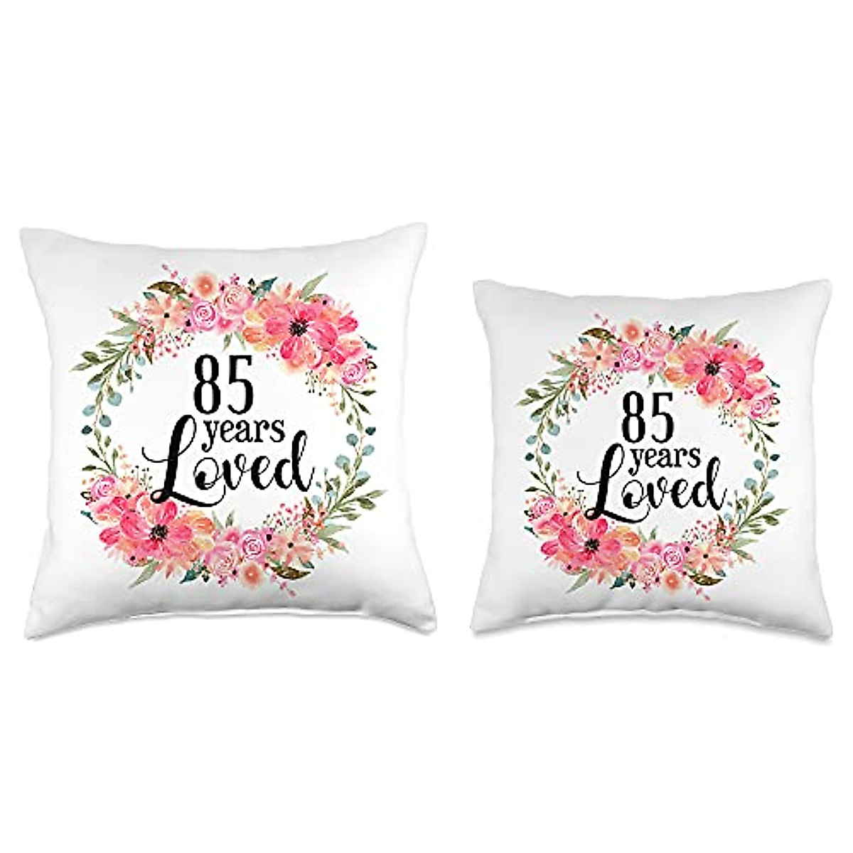 Floral 90 Years Loved Mom Grandma Birthday Gift Floral Loved 85 Year Old Grandma 85th Birthday Gift Throw Pillow, 16x16, Multicolor