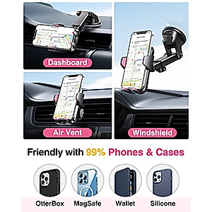 VANMASS Universal Car Phone Mount,【Patent & Safety Certs】 Upgraded Handsfree Dashboard Stand, Phone Holder for Car Windshield Vent, Compatible iPhone 14 13 12 11 Pro Max Xs XR X, Galaxy (Pink)