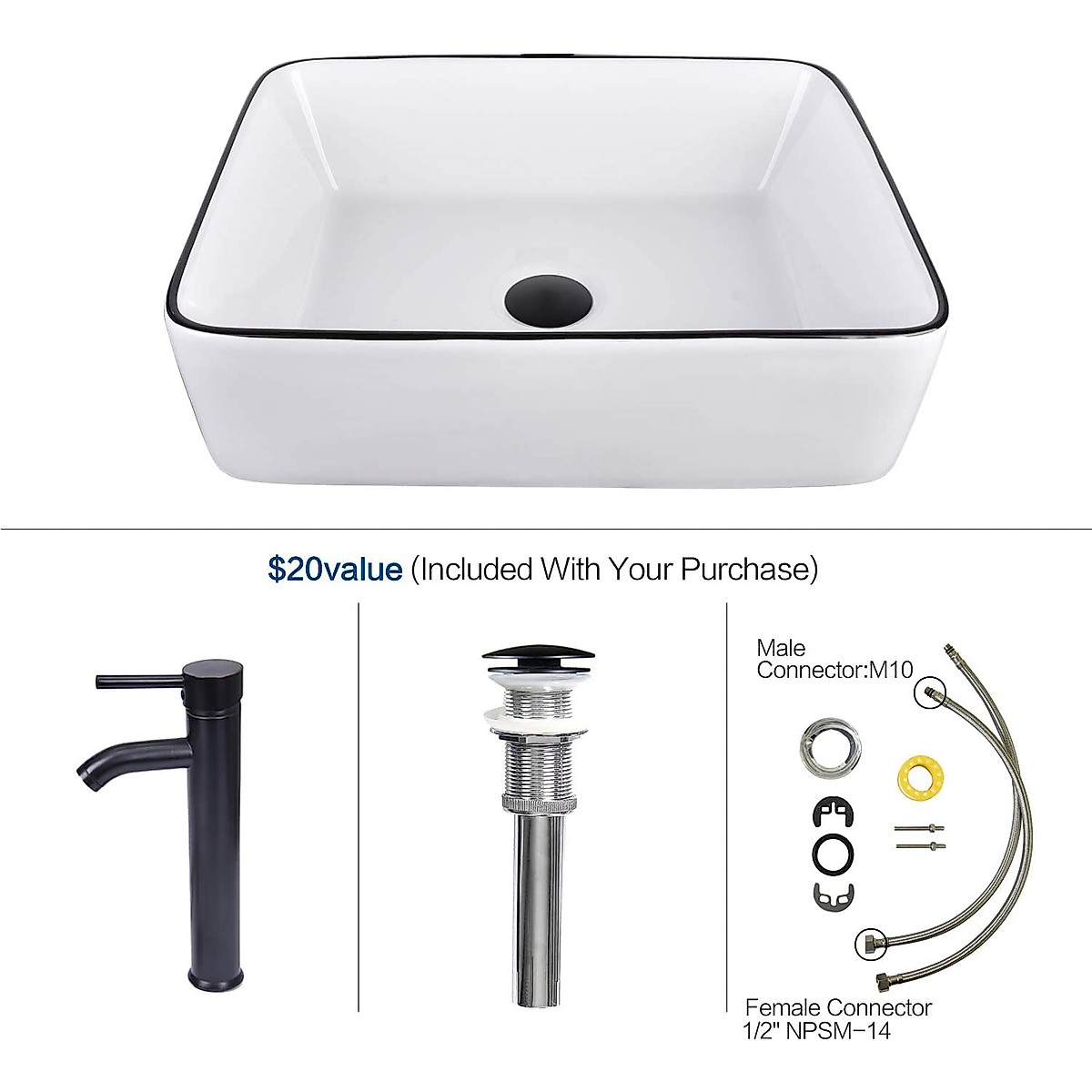 YOURLITE 24 Inch Bathroom Vanity and Sink Combo White Modern MDF Board Countertop Vessel Sink with Water Saving 1.5 GPM Faucet and Pop-up Darin Bathroom Cabinet