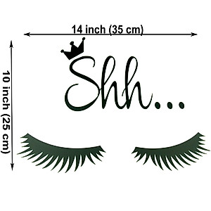 Maydahui 2 PCS Eyelash Wall Decal 14 Inch Salon Home Sign Decor Black Purple Shh Sleep Eyes Art Vinyl Mural Wall Sticker for Living Room Bedroom Easy to Paste