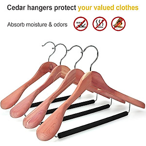 TOPIA HANGER American Red Cedar Wide Shoulder Wooden Hangers 8 Pack, Luxury Wood Suit Coat Hangers with Black Padded Pant Bar-360° Swivel Chrome Hook, Natural- CT07W-8