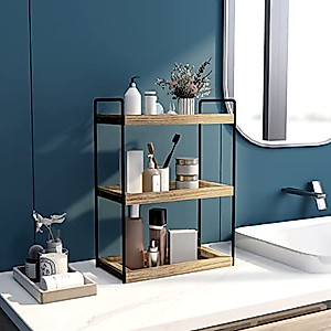Dorhors 3 Tier Bathroom Counter Organizer,Countertop Bathroom Organizer and Storage Shelf,Bathroom Counter Tray and Vanity Organizer,Makeup and Cosmetic Organizer,Wood Counter Standing Spice Rack