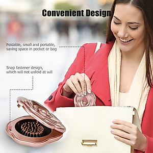 Travel Folding Hair Brush, Roses Mini Pocket Mirror Brush Easy to Carry for Small Spaces Nylon Brush/Comb/HairBrush for Women Men's Any Hairstyles Hair and Beards Wet Dry Hair Restore Shine