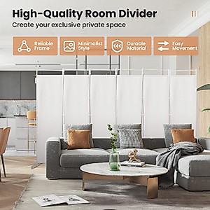 Nightcore 6 Ft Room Divider, 6 Panel Folding Wall Divider, Freestanding Partition with Adjustable Foot Pads, Perfect Privacy Screen for Home Office (White)