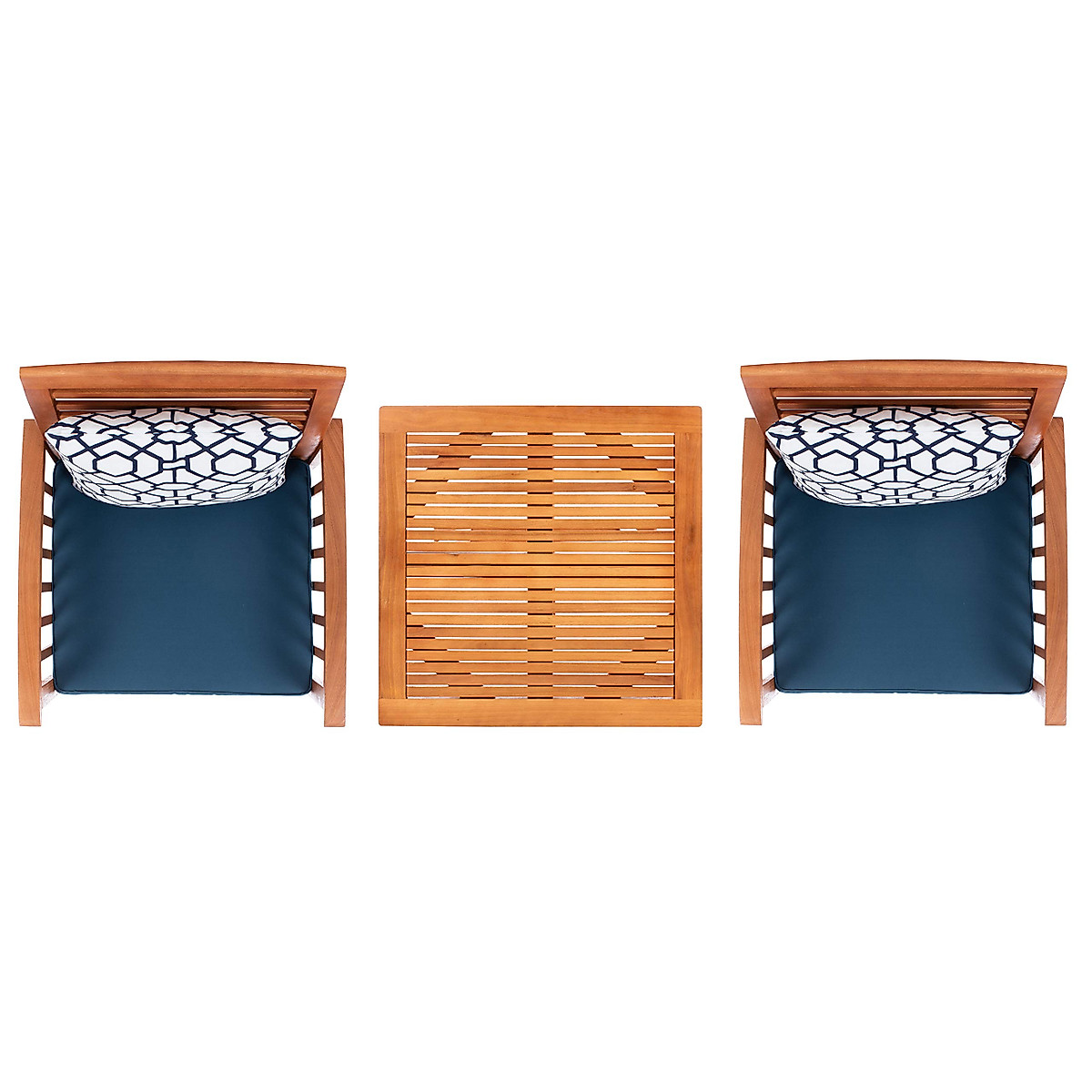SAFAVIEH Outdoor Collection Pate Natural/ Navy Cushions/ Geometric Pattern Pillows 3-Piece Bar Table Bistro Set
