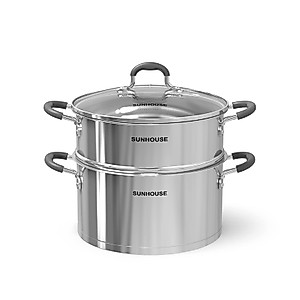 Sunhouse - 5.5 Quarts Multipurpose Stock Pot and Steamer Pot with PFOA-free,18/10 Stainless Steel Steam Pot for Cooking Vegetables, Seafood - Cooking Pot with Lid Suitable for Soups, Stews and Pasta