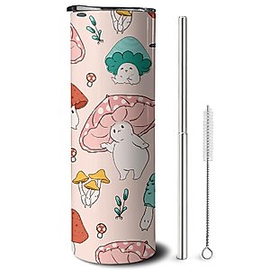20 oz Mushroom Skinny Tumblers with Lid and Straw, Mushroom Stainless Steel Vacuum Insulated Travel Coffee Mug Cup Water Bottle, Mushroom Decor Stuff Accessories, Gifts for Women Girls Mushroom Lover