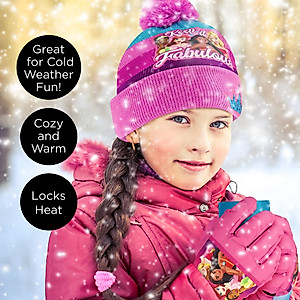 Disney Girls Winter Hat with Knit Gloves and Insulated Ski Glove Set, Princess For Ages 4-7