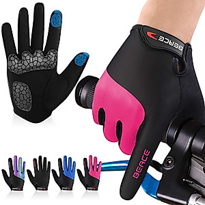 BEACE Cycling Gloves Bike Gloves Biking Gloves(Rose Red) with Touch Screen-Full Finger Road Gloves Mountain Bike Gloves Anti-Slip Silicone Palm for Men Women