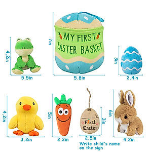 Bunny Chorus Baby's First Easter Basket Playset 6ct, Egg-shaped Basket with Embroidered 'Baby's First Easter', Stuffed Plush Bunny Chick Carrot Frog Egg for Kids Baby Girls Boys, Easter Stuffers Gifts