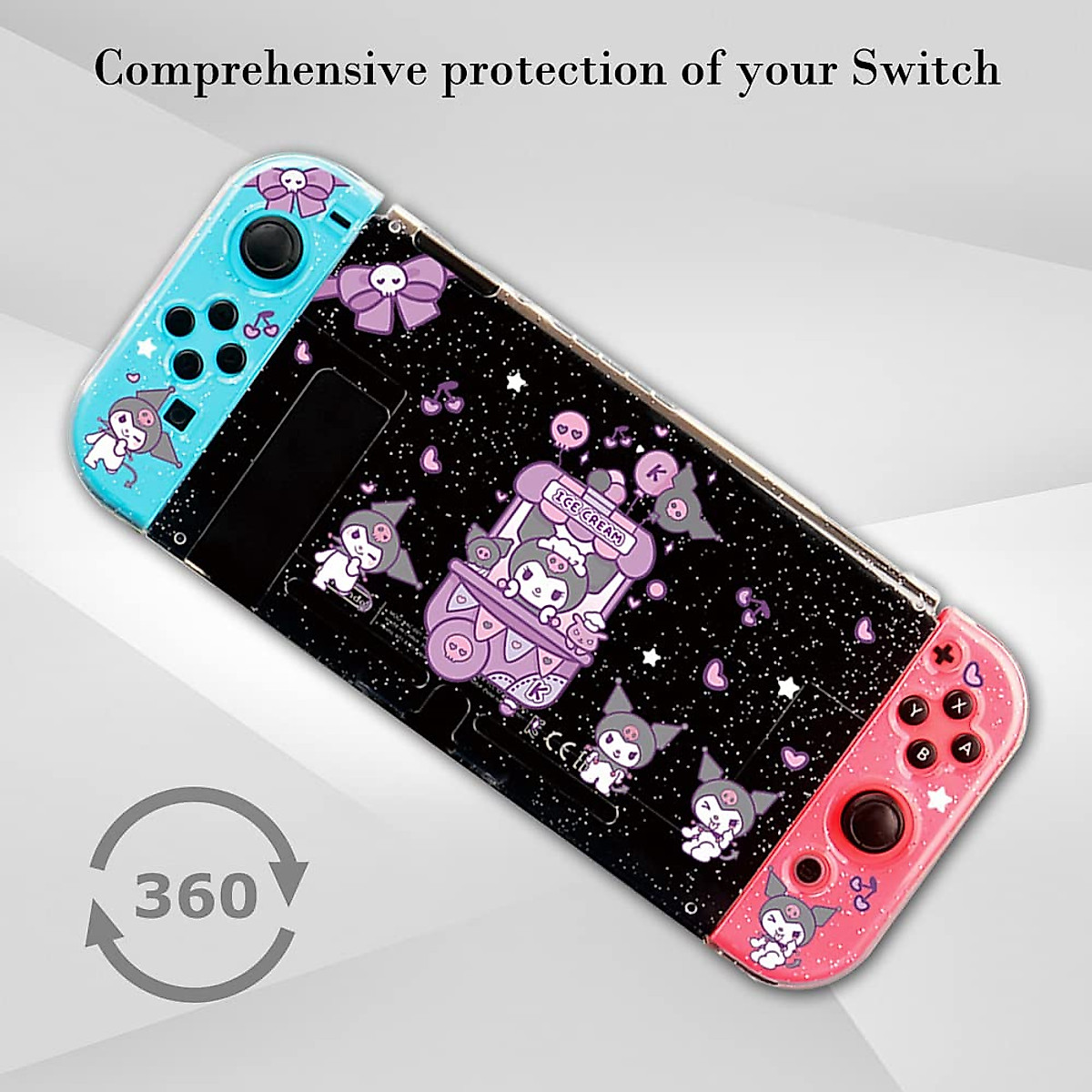 PERFECTSIGHT Glitter Little Devil Rabbit Protective Case for Nintendo Switch 6.2 inch, Cute Bling Clear Soft TPU Slim Cover, Kawaii Dockable Case for NS Console and Joy-Con Controller - Anti-Scratch