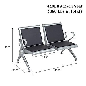 JSUN7 4-Seat Office Waiting Room Chairs - PU Leather Reception Bench, Guest Chairs Airport Seating with Armrests for Hospital Bank Salon Barber Hall Room Conference, Set of 2, Black