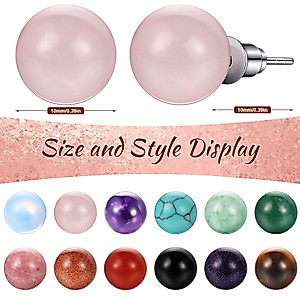 Laumoi 12 Pairs Natural Agate Stone Ball Studs Crystals Gemstone Amethyst Rose Quartz Earrings Studs Round Polished Earrings Jewelry for Women