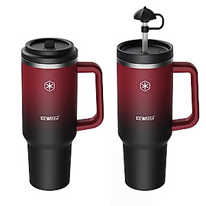 ICEWATER 40 oz Tumbler with 2 Lids (Flip & Standard Straw),100% Leak Proof Insulated Tumbler with Handle, Cup Holder Friendly, Stainless Steel Water Bottle, Gifts for Women & Men (Dark Rainbow)
