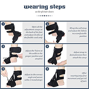 WSXUS Upgrade Plantar Fasciitis Night Splint with 3 Adjustable Straps for Women&Men, Relief Brace for Plantar Fasciitis, Foot Drop, and Achilles Tendonitis - Day and Night (Black)