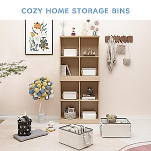 Large Fabric Storage Bins with Lids 3 Pack | Storage Bins for Shelves and Closet Organizers | Folding Rectangle Storage Bins with Handles for Cloth and Magazine,Gray,15"W x 10.5"D x 8.5"H