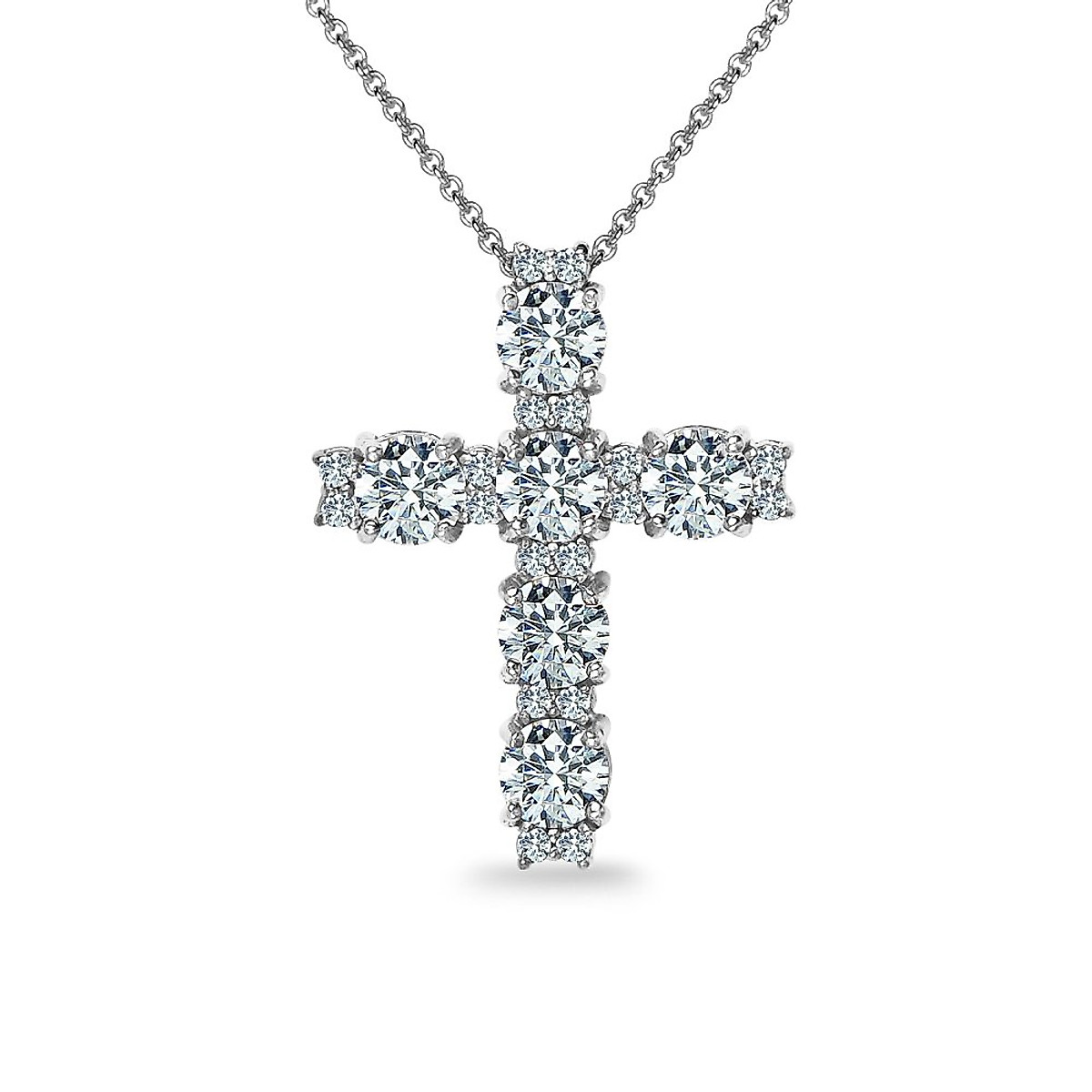 B. BRILLIANT Cross Necklace for Women | Sterling Silver Necklace Round-cut AAA Cubic Zirconia Big Large CZ Crosses for Women with Gift Box