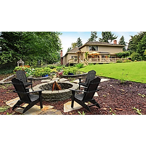 PolyTEAK Folding Adirondack Chair, Premium Weather Resistant Poly Lumber, Outdoor Patio Furniture, Up to 300 lbs, Plastic Adirondack Chairs for Patio Garden Fire Pit, Classic Collection - Black