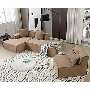 OPULHAUS Modern Minimalist Upholstered Couch，130" Oversized Modular Floor L-Shaped Sofa Set,Modern Upholstered Combination Facing Sofa, 3 PC Free Combination (130" Left-Hand Facing, Light Brown)