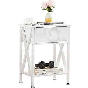 VECELO Modern Side End Table, Nightstand Storage Shelf with Bin Drawer for Bedroom, Lounge