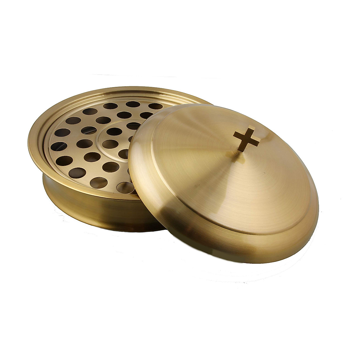 Communion Ware 3 Holy Wine Serving Trays with A Lid & 2 Stacking Bread Plates with A Lid - Stainless Steel (Brass/Gold Shiny)